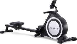 echanfit magnetic rowing machine for home use，foldable rower whit 350 lb weight capacity 16 levels，rower machine whit adjustable resistance lcd monitor and tablet holder