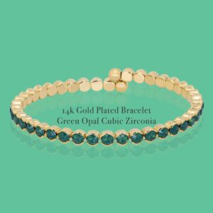 HOT JEWELRY BOX 14K Gold Plated Tennis Bracelet | Gold Bangle Jewelry Bracelets for Women | Aesthetic Accessories with Exquisite CZ and Adjustable Memory Wire for Easy Fit on Any Wrist size