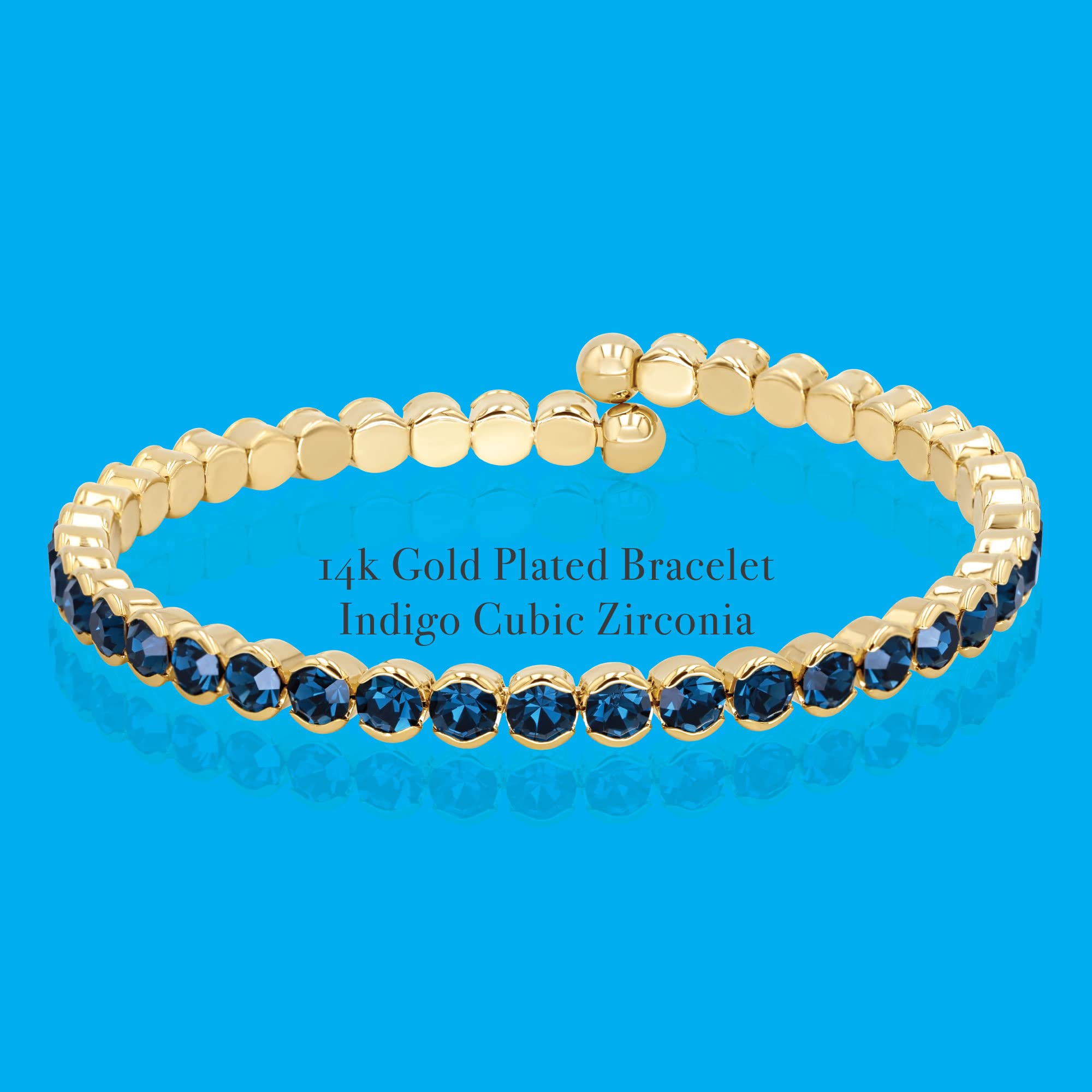 HOT JEWELRY BOX 14K Gold Plated Tennis Bracelet | Gold Bangle Jewelry Bracelets for Women | Aesthetic Accessories with Exquisite CZ and Adjustable Memory Wire for Easy Fit on Any Wrist size