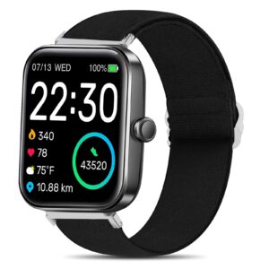 lamshaw stretch elastics nylon adjustable replacement strap accessories compatible for skg v7 smart watch/tozo s2 44mm watch/boean, ggzz, dirrelo, fitpolo fvyao id207 veryfit 1.69 smartwatch (black)