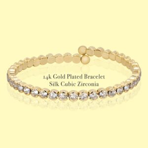 HOT JEWELRY BOX 14K Gold Plated Tennis Bracelet | Gold Bangle Jewelry Bracelets for Women | Aesthetic Accessories with Exquisite CZ and Adjustable Memory Wire for Easy Fit on Any Wrist size