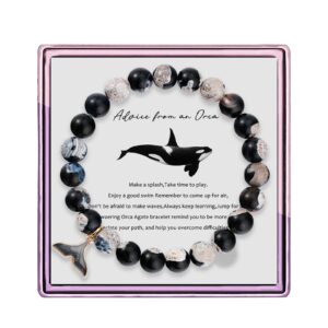 orca healing bracelets for women orca whale gifts orca agate crystal bracelets orca gifts for women orca tail charm orca inspirational gift (black orca gifts)