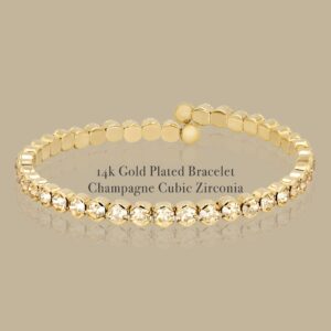 HOT JEWELRY BOX 14K Gold Plated Tennis Bracelet | Gold Bangle Jewelry Bracelets for Women | Aesthetic Accessories with Exquisite CZ and Adjustable Memory Wire for Easy Fit on Any Wrist size