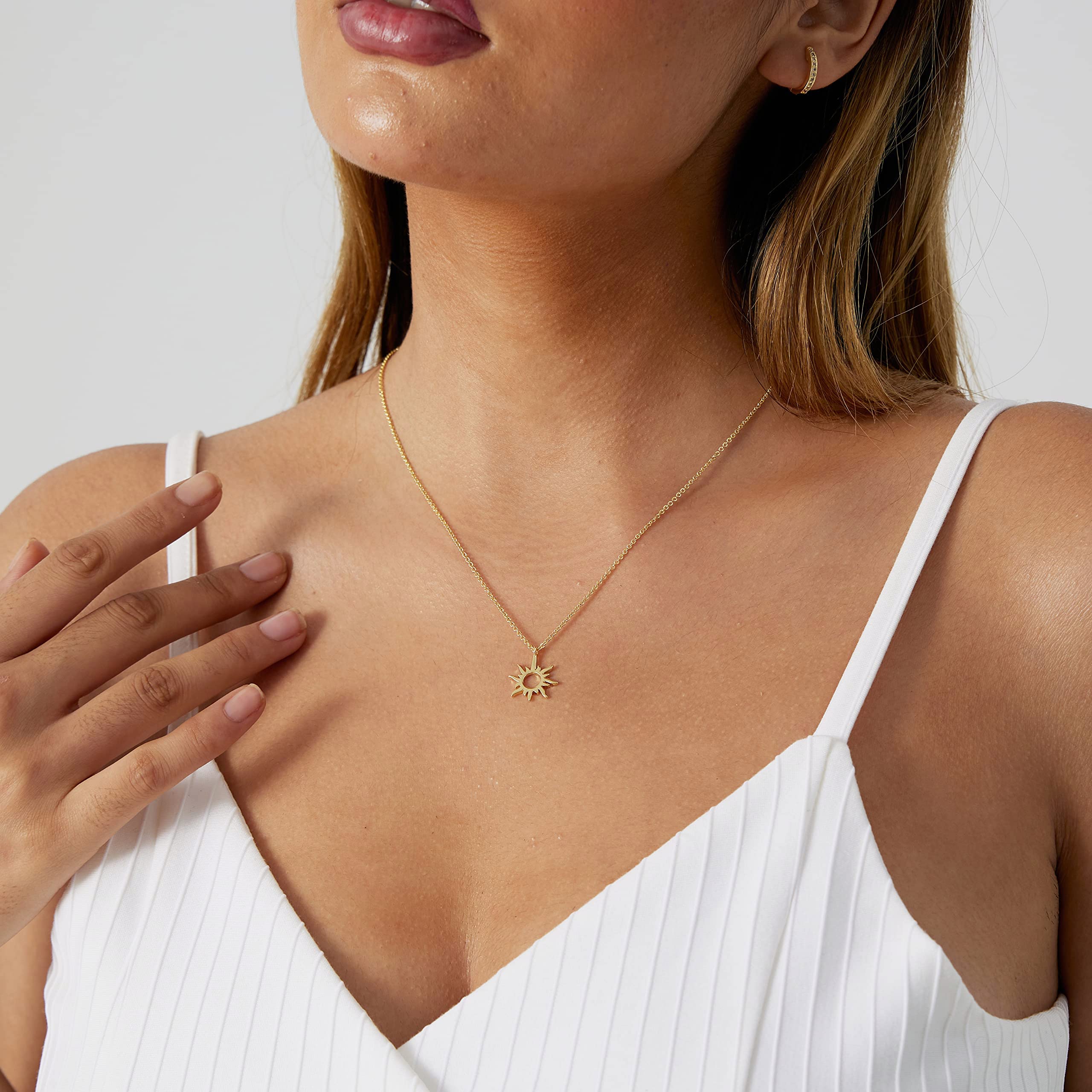 Kyerlyn Simple Sun Necklace Cute Tiny 14k Gold Plated Choker Necklaces Hollow Necklace for Women Dainty Gold Necklaces Minimalist Trendy Jewelry Gifts for Girls