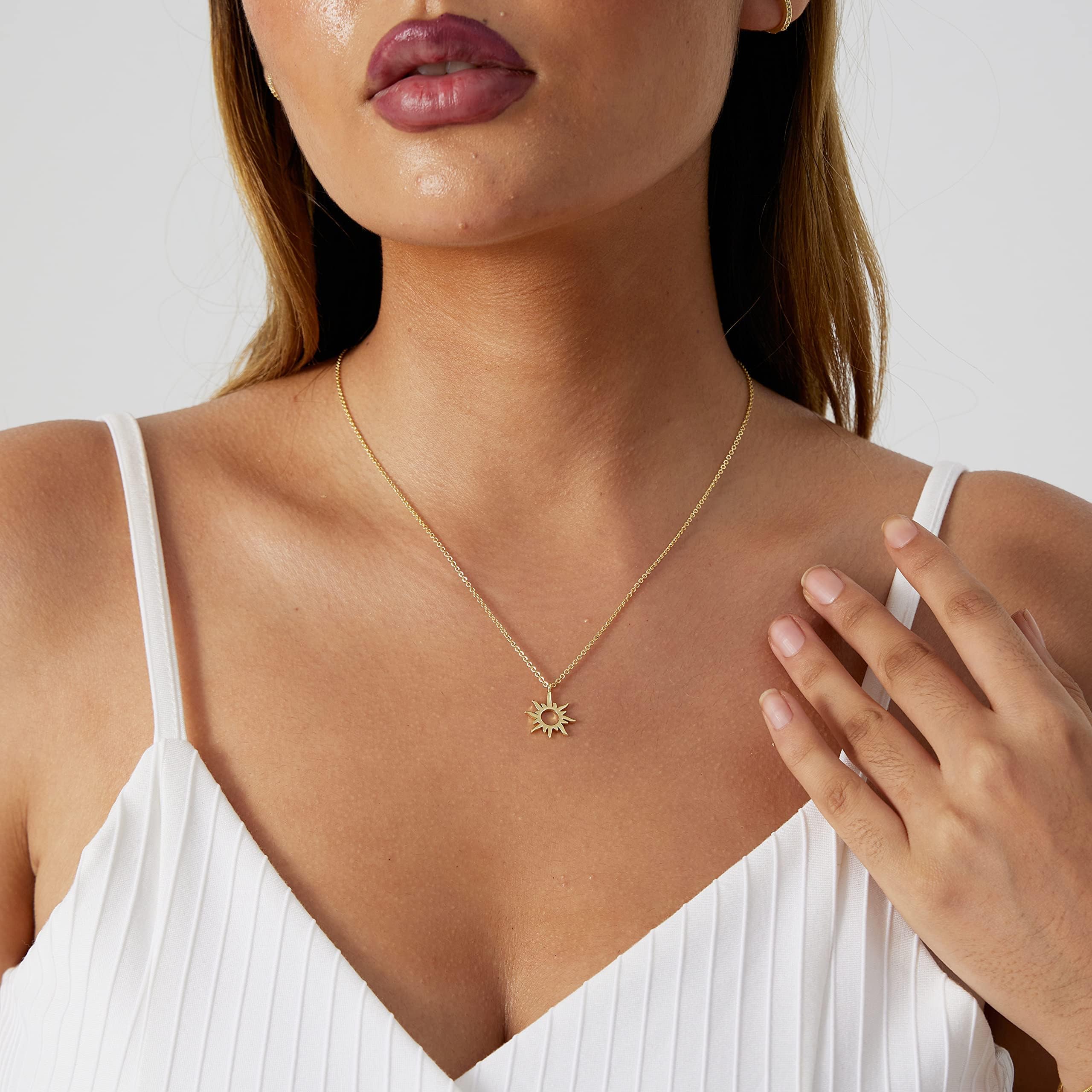 Kyerlyn Simple Sun Necklace Cute Tiny 14k Gold Plated Choker Necklaces Hollow Necklace for Women Dainty Gold Necklaces Minimalist Trendy Jewelry Gifts for Girls