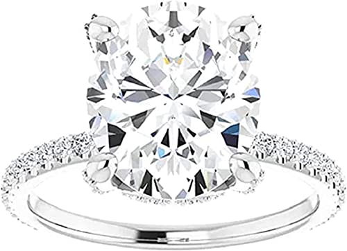 Moissanite Gems 3 CT Oval Moissanite Engagement Ring Colorless VVS1 10K 14K 18K White Gold & 925 Sterling Diamond Ring Anniversary Wedding Bridal Ring Set Wedding Gift for Her