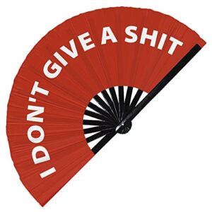 i don't give a shit hand fan foldable bamboo circuit hand fan funny gag slang words expressions statement gifts festival accessories rave handheld circuit event fan clack fans (red)