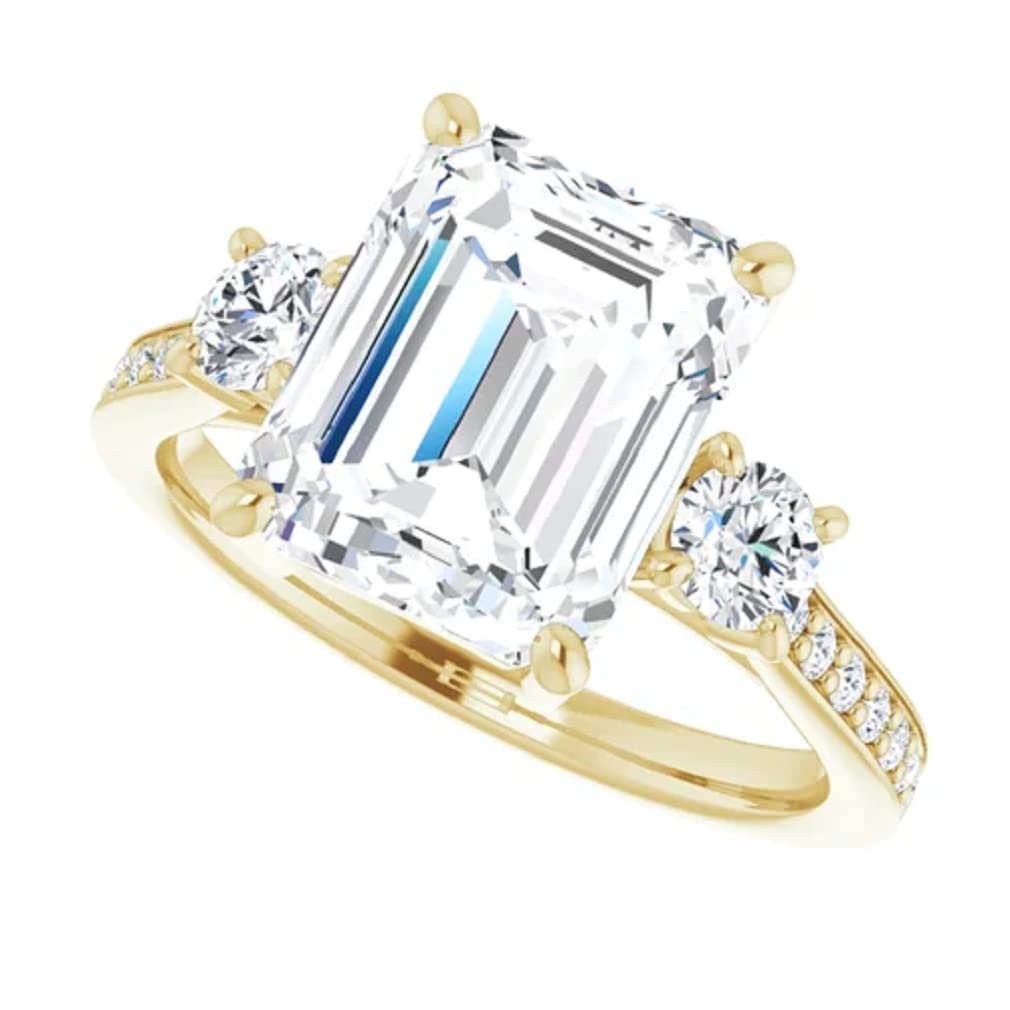 925 Silver, 10K/14K/18K Solid Gold Moissanite Engagement Ring, 3.0 CT Emerald Cut Handmade Solitaire Ring, Diamond Wedding Ring for Women/Her Anniversary Ring, Birthday Gifts, VVS1 Colorless Rings