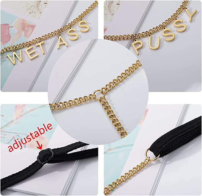 Custom Waist Chain for Women, Personalized DIY Name Alphabet Underwear Panties Body Jewelry Chain Birthday Valentine's Day Gift (1-10 letters, Blue)