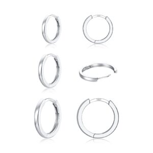 3 pairs 925 sterling silver hoop earrings 14k white gold plated small silver hoop earrings for women huggie cartilage hoop earrings for women men (8 10 12mm)