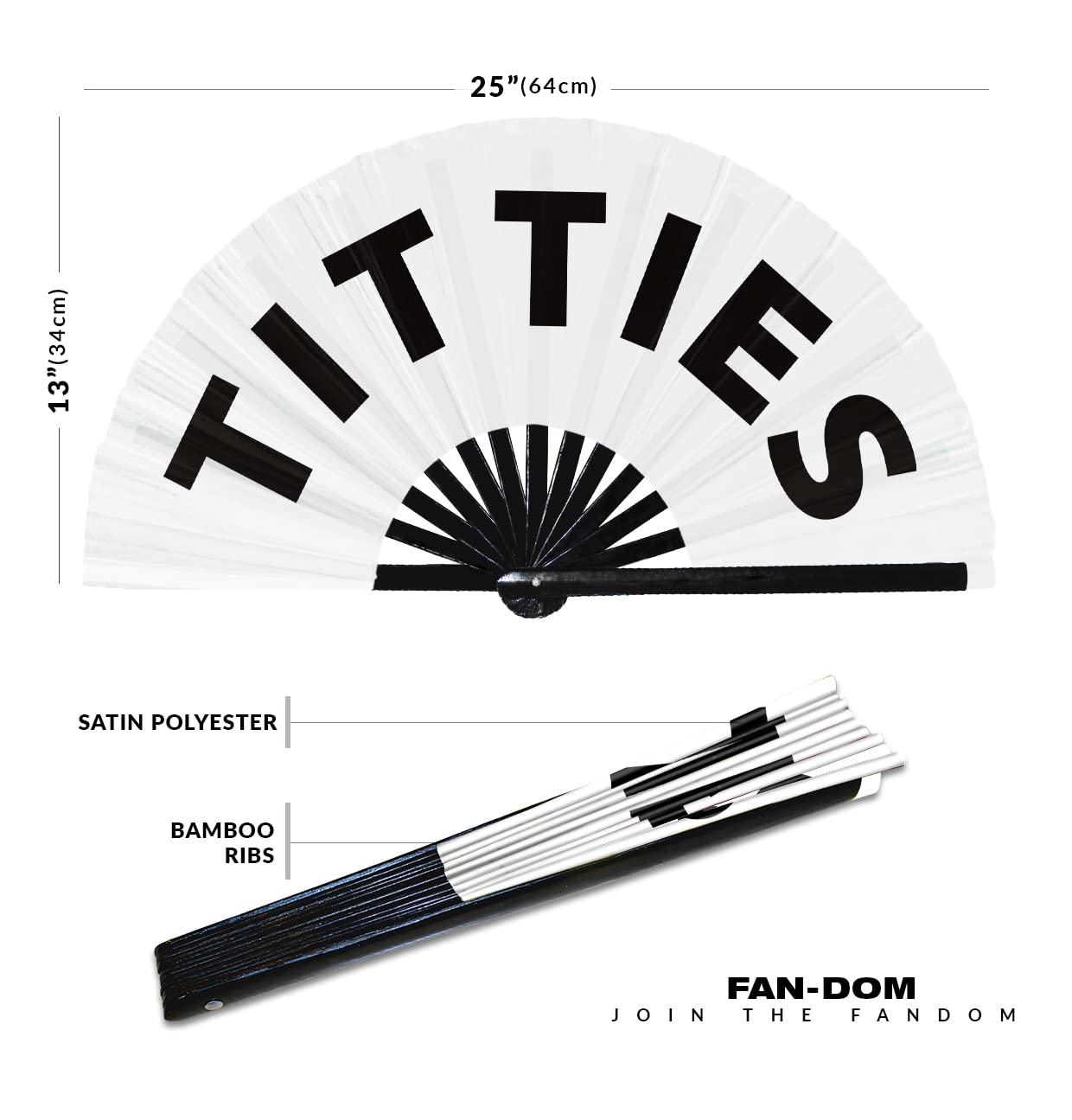 Titties Hand Fan Foldable Bamboo Circuit Hand Fan Funny Gag Slang Words Expressions Statement Gifts Festival Accessories Rave Handheld Circuit Event Fan Clack Fans (White)