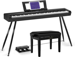 starfavor 88 key weighted keyboard piano sp-20, piano keyboard 88 keys digital piano with piano stand, electric piano 88 keys weighted with hammer action, bluetooth midi & piano bench bundle, black