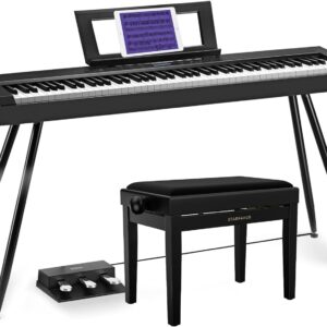 Starfavor 88 Key Weighted Keyboard Piano SP-20, Piano Keyboard 88 Keys Digital Piano with Piano Stand, Electric Piano 88 Keys Weighted with Hammer Action, Bluetooth MIDI & Piano Bench Bundle, Black