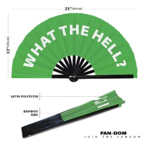 What The Hell? Hand Fan Foldable Bamboo Circuit Hand Fan Funny Gag Slang Words Expressions Statement Gifts Festival Accessories Rave Handheld Circuit Event Fan Clack Fans (Green)