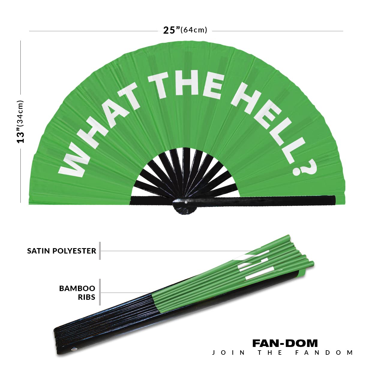 What The Hell? Hand Fan Foldable Bamboo Circuit Hand Fan Funny Gag Slang Words Expressions Statement Gifts Festival Accessories Rave Handheld Circuit Event Fan Clack Fans (Green)