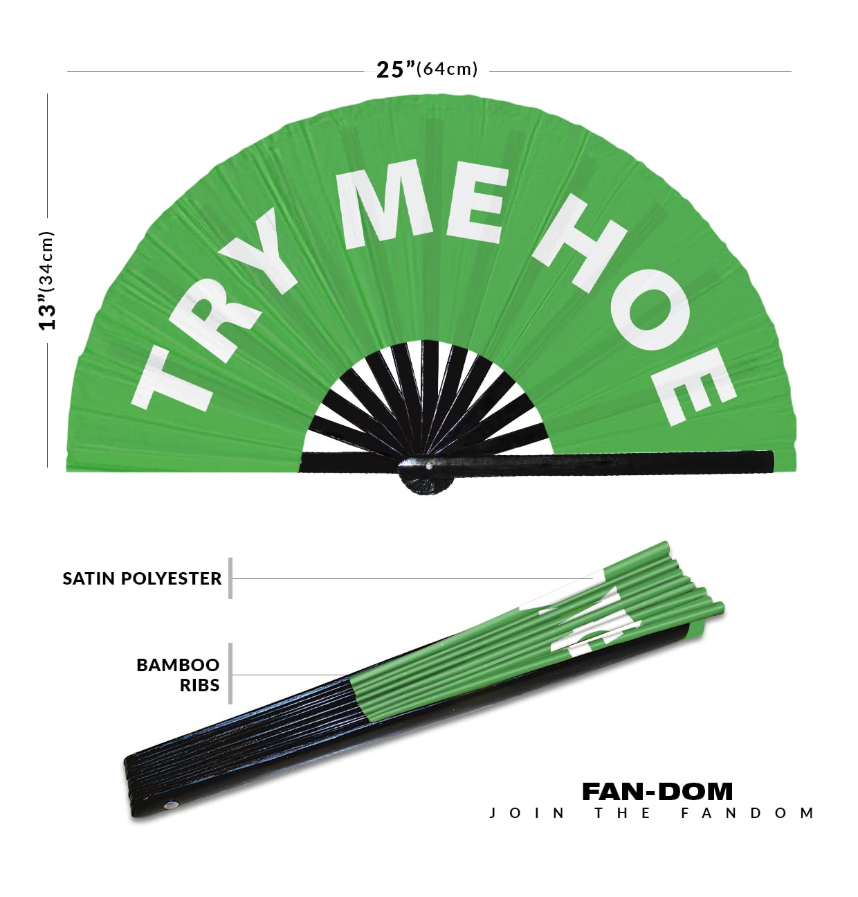 Try Me Hoe Hand Fan Foldable Bamboo Circuit Hand Fan Funny Gag Slang Words Expressions Statement Gifts Festival Accessories Rave Handheld Circuit Event Fan Clack Fans (Green)