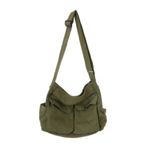 blostirno canvas messenger bag large hobo crossbody bag with multiple pockets vintage shoulder tote bags handbag for women and men (army green)