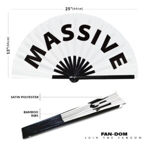 Massive hand fan foldable bamboo circuit hand fan funny gag slang words expressions statement gifts Festival accessories Rave handheld Circuit event fan Clack fans (White)