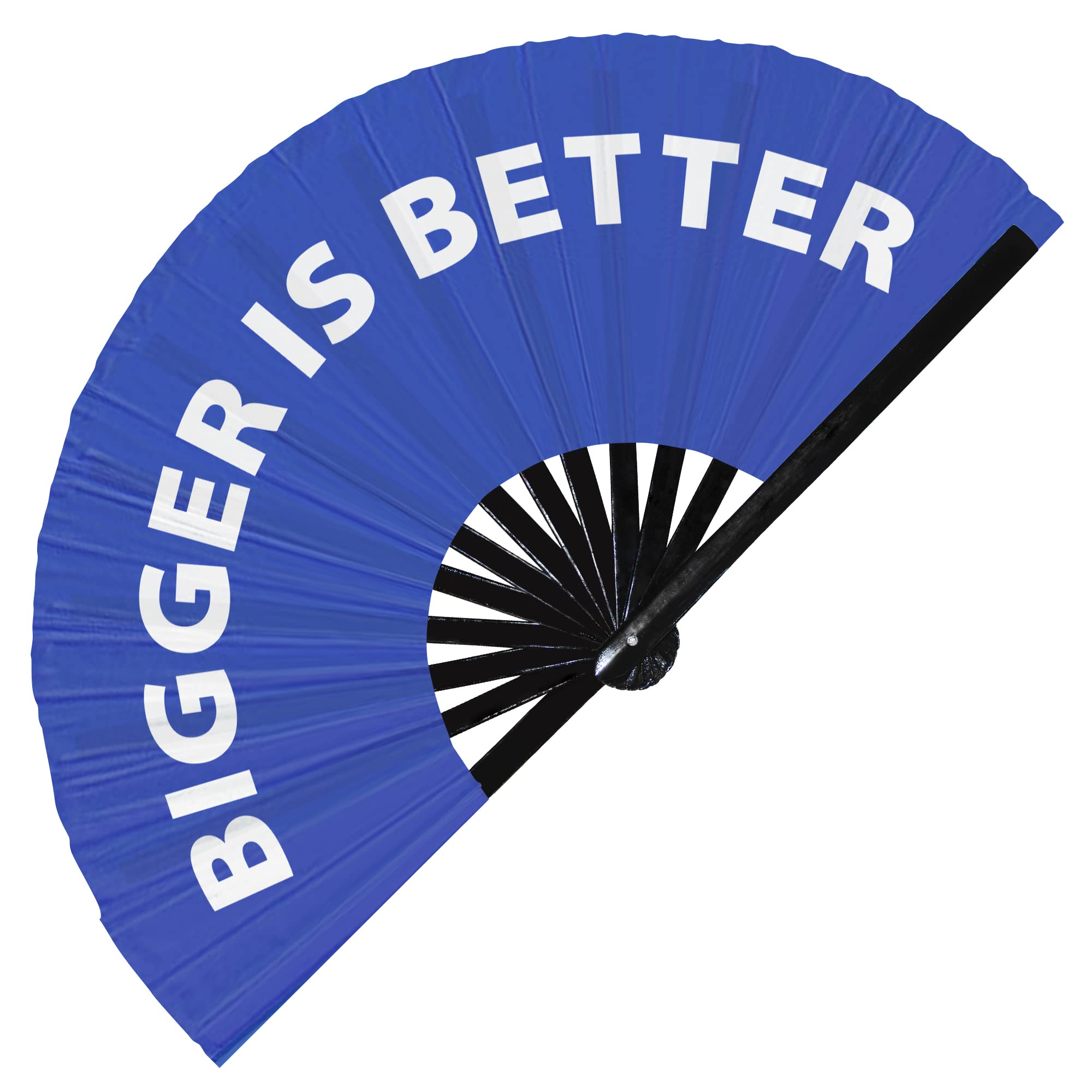 Bigger Is Better hand fan foldable bamboo circuit hand fan funny gag slang words expressions statement gifts Festival accessories Rave handheld Circuit event fan Clack fans (Blue)