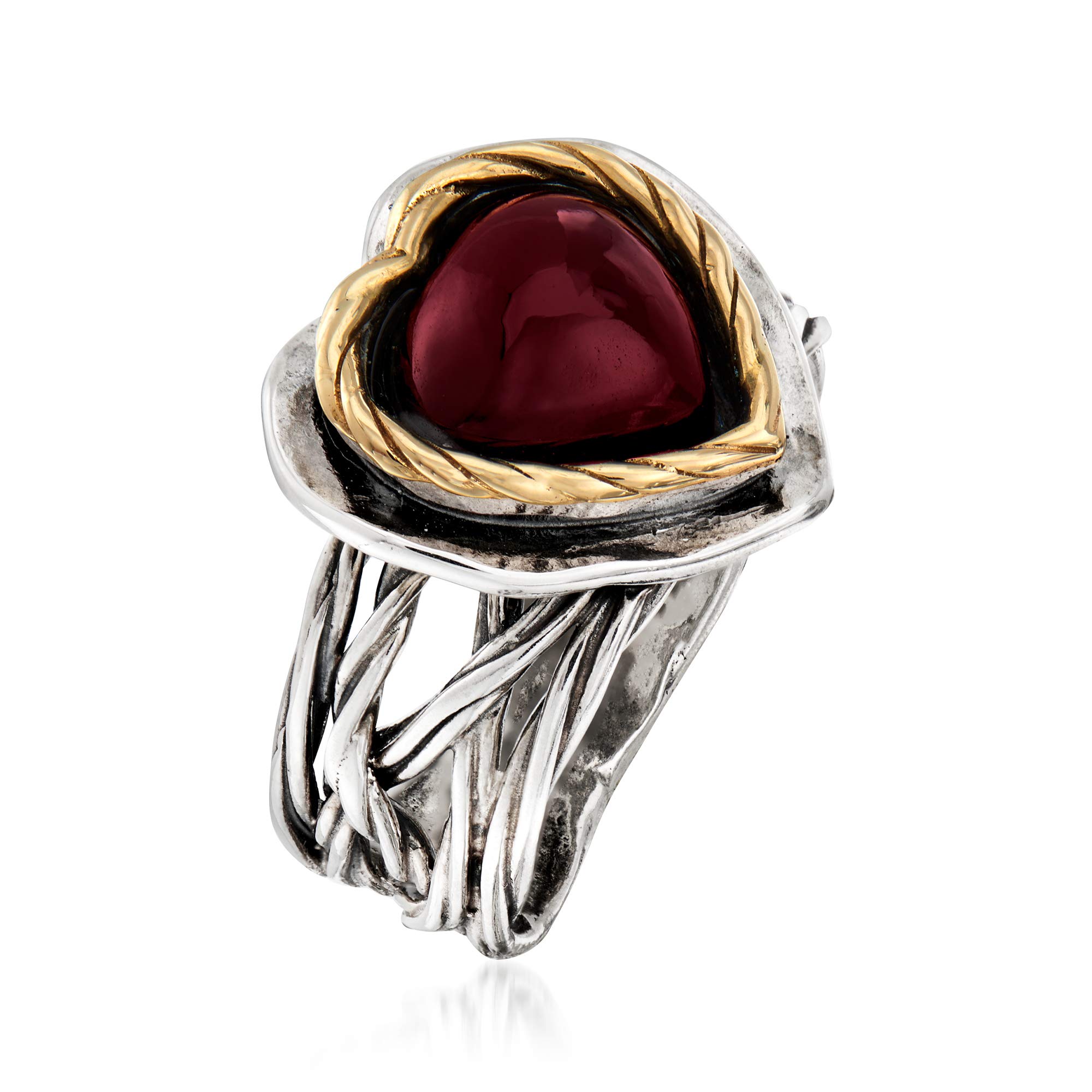 Ross-Simons 4.00 Carat Garnet Heart Ring in Sterling Silver and 14kt Yellow Gold. Size 7