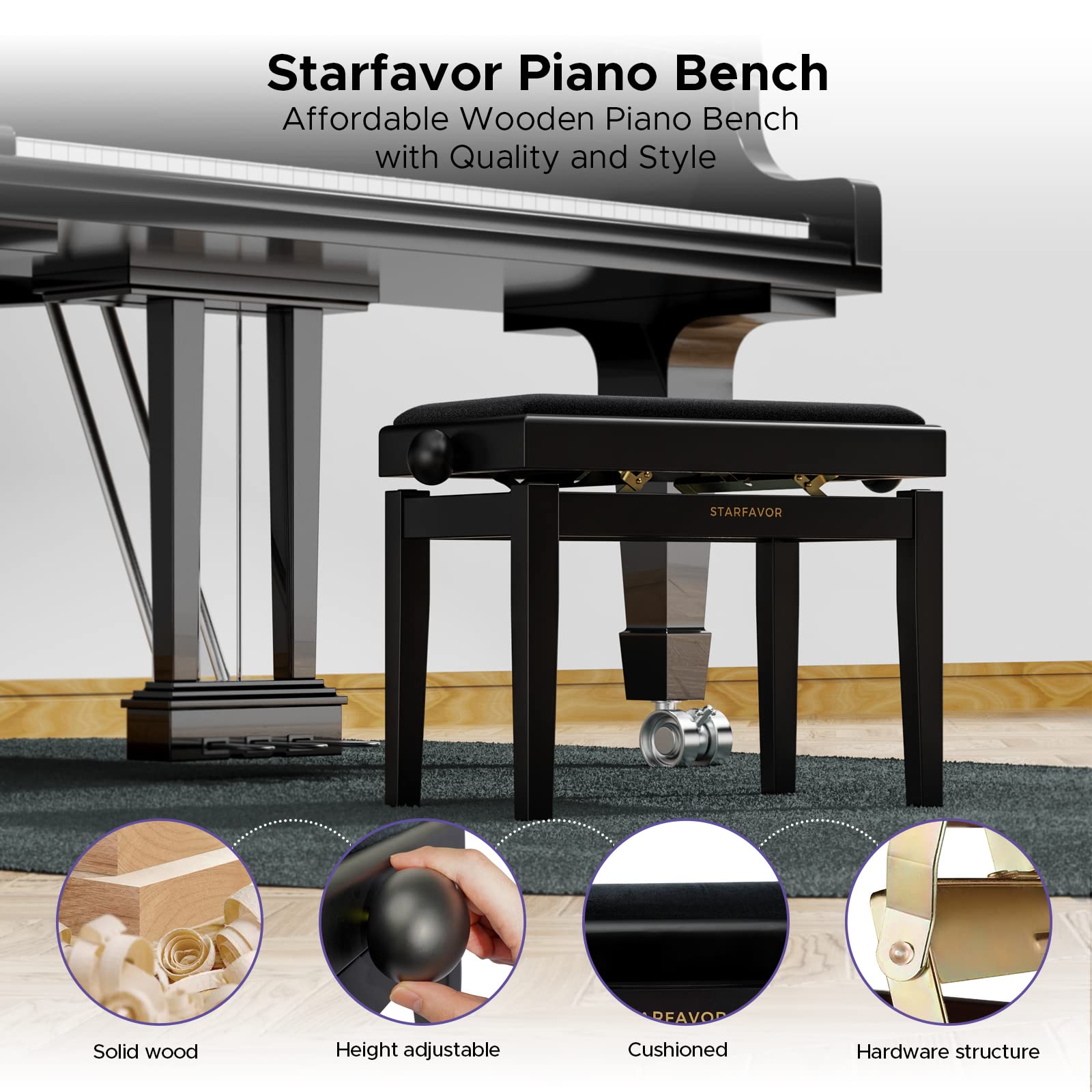 Starfavor 88 Key Weighted Keyboard Piano SP-20, Piano Keyboard 88 Keys Digital Piano with Piano Stand, Electric Piano 88 Keys Weighted with Hammer Action, Bluetooth MIDI & Piano Bench Bundle, Black