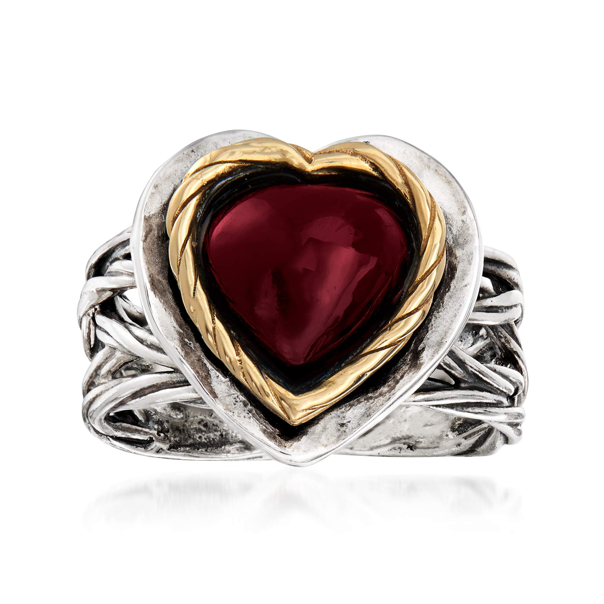 Ross-Simons 4.00 Carat Garnet Heart Ring in Sterling Silver and 14kt Yellow Gold. Size 7