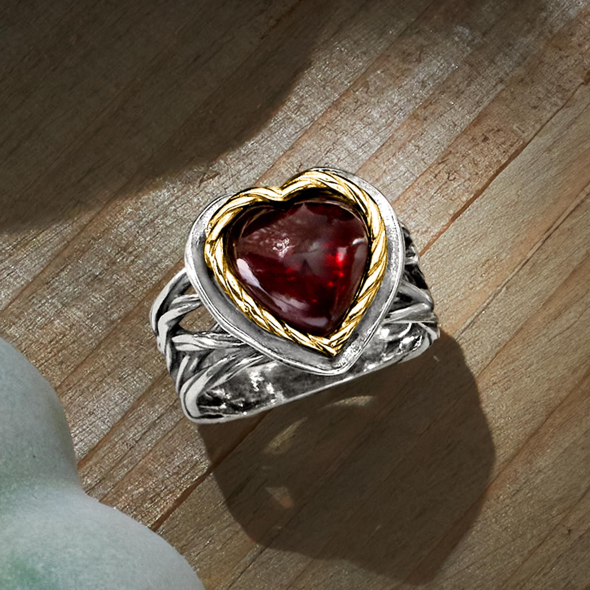 Ross-Simons 4.00 Carat Garnet Heart Ring in Sterling Silver and 14kt Yellow Gold. Size 7