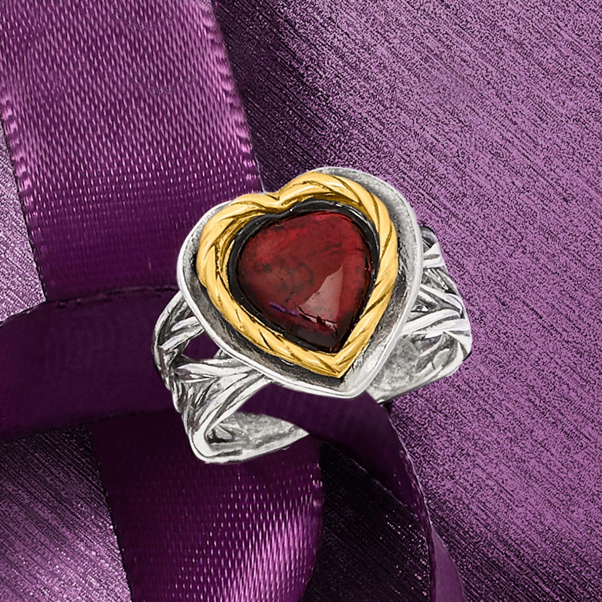 Ross-Simons 4.00 Carat Garnet Heart Ring in Sterling Silver and 14kt Yellow Gold. Size 7