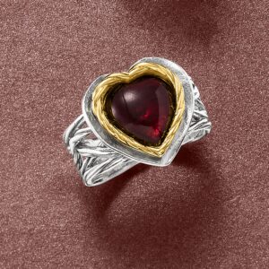 Ross-Simons 4.00 Carat Garnet Heart Ring in Sterling Silver and 14kt Yellow Gold. Size 7