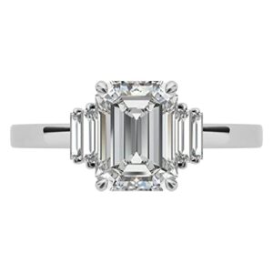 10k solid white gold handmade engagement ring, 3 ct emerald cut moissanite diamond solitaire wedding/bridal ring for women/her, minimalist ring anniversary ring gifts (6.5)