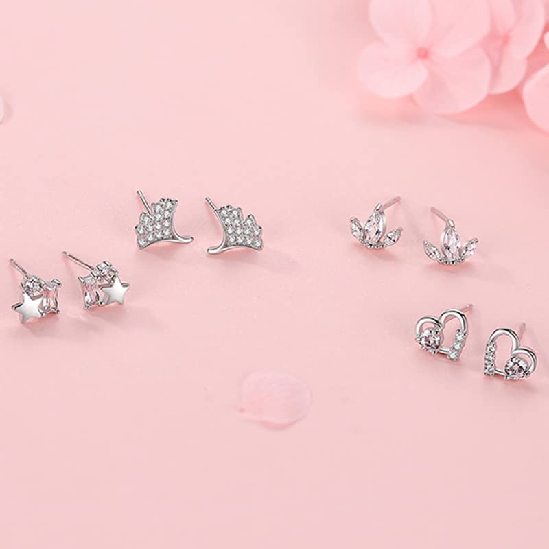 925 Sterling Silver Stud Earrings: CZ Simulated Diamond Earring Handmade Fashion Stackable Ear Rings for Women Teen Girls ED2708