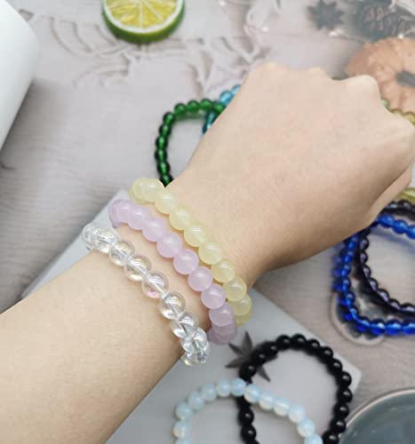 FINZOR 28Pcs 8mm Beaded Stretch Bracelet Handmade Round Glass Bracelet for Women Multicolor Elastic Beads Bracelet Shining Beads Wristband Jewelry Set