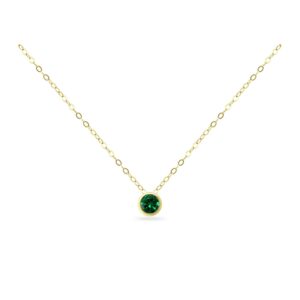 b. brilliant yellow gold flashed sterling silver 7mm bezel set simulated emerald solitaire pendant necklace