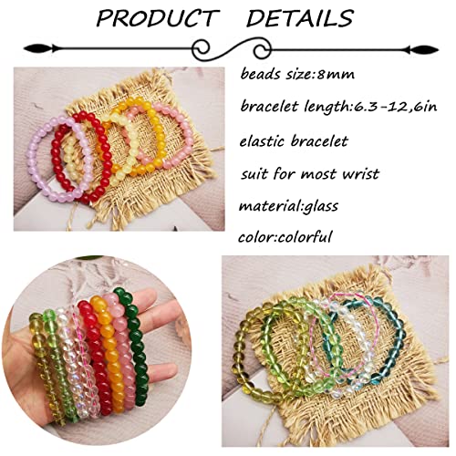 FINZOR 28Pcs 8mm Beaded Stretch Bracelet Handmade Round Glass Bracelet for Women Multicolor Elastic Beads Bracelet Shining Beads Wristband Jewelry Set