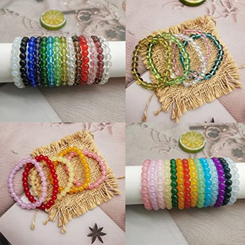 FINZOR 28Pcs 8mm Beaded Stretch Bracelet Handmade Round Glass Bracelet for Women Multicolor Elastic Beads Bracelet Shining Beads Wristband Jewelry Set