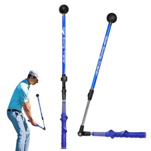 bigking golf swing trainer aid adjustable, golf training aid to improve hinge foldable golf swing training aid stick,forearm rotation, rotation shoulder, golf trainer with ergonomic grip (blue)