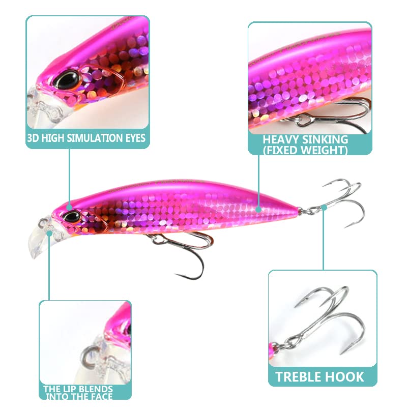 8pc Sinking Lure 9.5cm 30g Fishing Lure Kits Sinking Minnow Fishing Lures Fishing Tackle Long Casting Hard Bait with Hooks