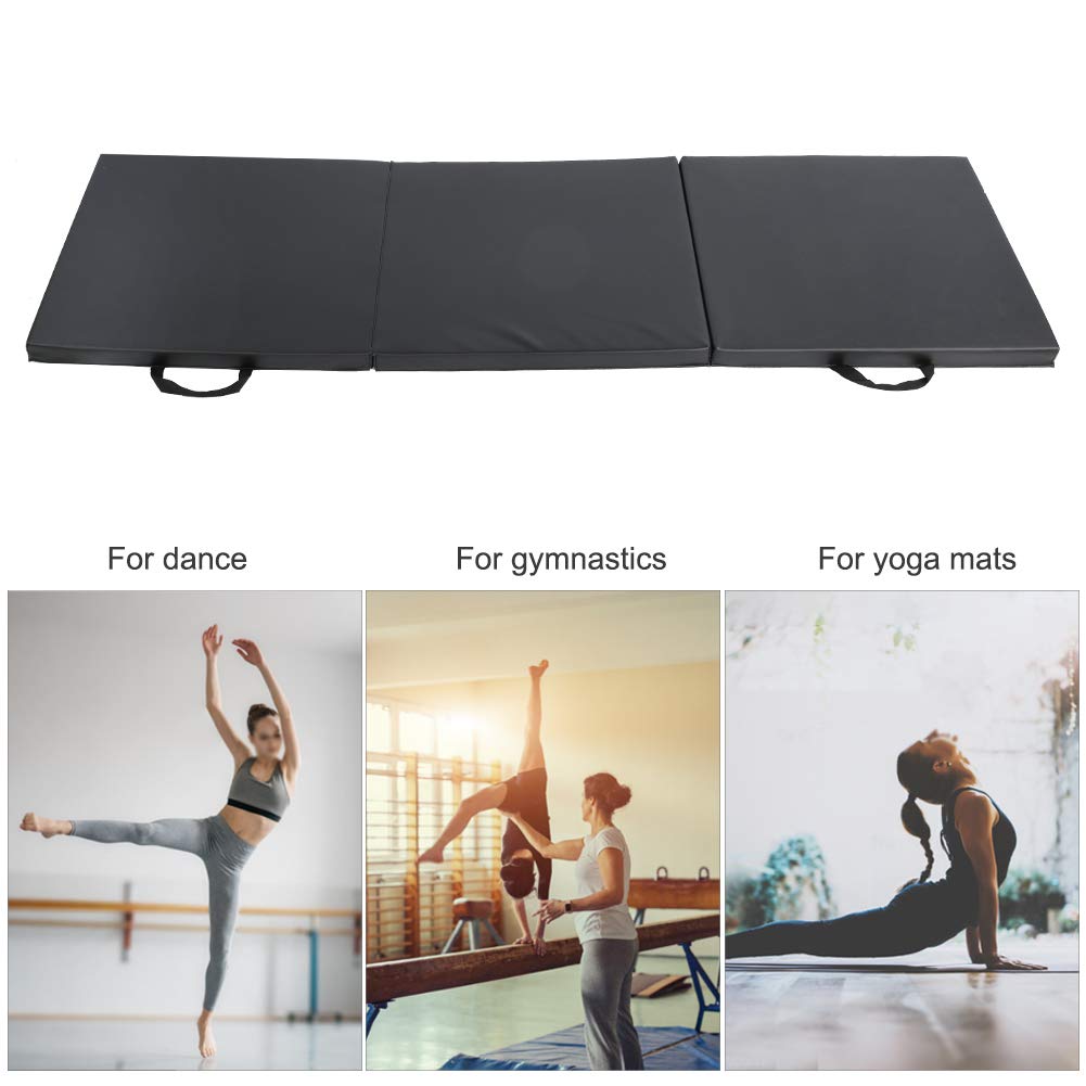 Foldable Sports Fitness Yoga Mat, Exercise Workout Mat 180x60x3cm Black Gym Training Gymnastics Accessories