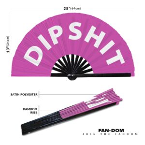 Dipshit hand fan foldable bamboo circuit hand fan funny gag slang words expressions statement gifts Festival accessories Rave handheld Circuit event fan Clack fans (Pink)