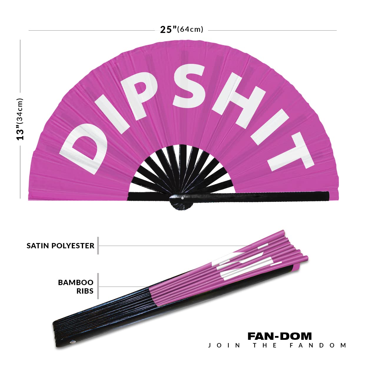 Dipshit hand fan foldable bamboo circuit hand fan funny gag slang words expressions statement gifts Festival accessories Rave handheld Circuit event fan Clack fans (Pink)