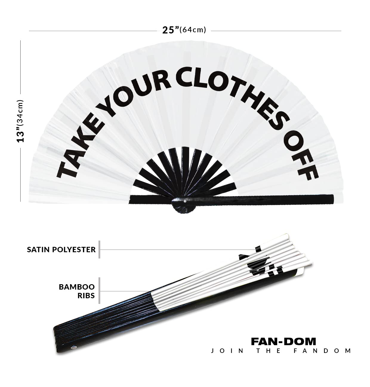 Take Your Clothes Off hand fan foldable bamboo circuit hand fan funny gag slang words expressions statement gifts Festival accessories Rave handheld Circuit event fan Clack fans (White)