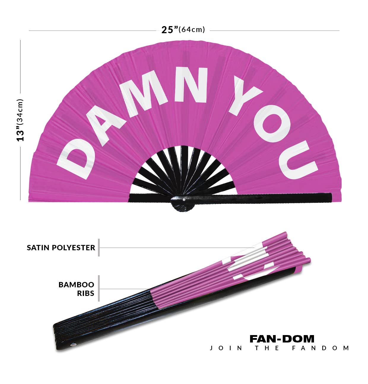 Damn You hand fan foldable bamboo circuit hand fan funny gag slang words expressions statement gifts Festival accessories Rave handheld Circuit event fan Clack fans (Pink)