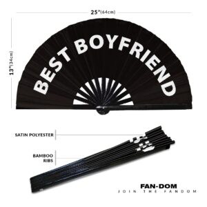 Best Boyfriend Hand Fan Foldable Bamboo Circuit Hand Fan Funny Gag Slang Words Expressions Statement Gifts Festival Accessories Rave Handheld Circuit Event Fan Clack Fans (Black)