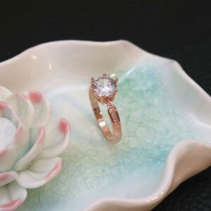 Women Rose Zircon Engagement Rings CZ Simulated Diamond Proposal Rings Wedding Rings Elegant Dainty Jewelry (Rose Gold, RG8)