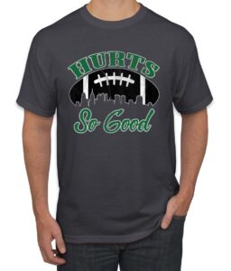 wild bobby hurts so good philadelphia football city sports men's graphic t-shirt, charcoal, medium