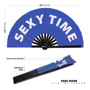 Sexy Time Hand Fan Foldable Bamboo Circuit Hand Fan Funny Gag Slang Words Expressions Statement Gifts Festival Accessories Rave Handheld Circuit Event Fan Clack Fans (Blue)