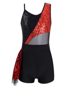 chictry girls kids sparkle mesh splice ruffle hem leotard jumpsuits for athletic dance gymnastics red 12 years