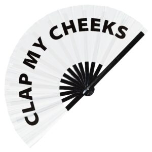 clap my cheeks hand fan foldable bamboo circuit hand fan funny gag slang words expressions statement gifts festival accessories rave handheld circuit event fan clack fans (white)