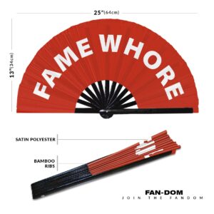 Fame Whore Hand Fan Foldable Bamboo Circuit Hand Fan Funny Gag Slang Words Expressions Statement Gifts Festival Accessories Rave Handheld Circuit Event Fan Clack Fans (Red)