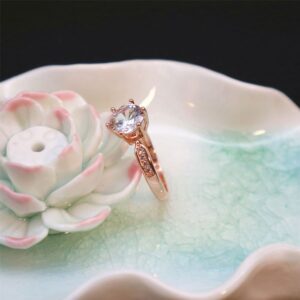 Women Rose Zircon Engagement Rings CZ Simulated Diamond Proposal Rings Wedding Rings Elegant Dainty Jewelry (Rose Gold, RG8)